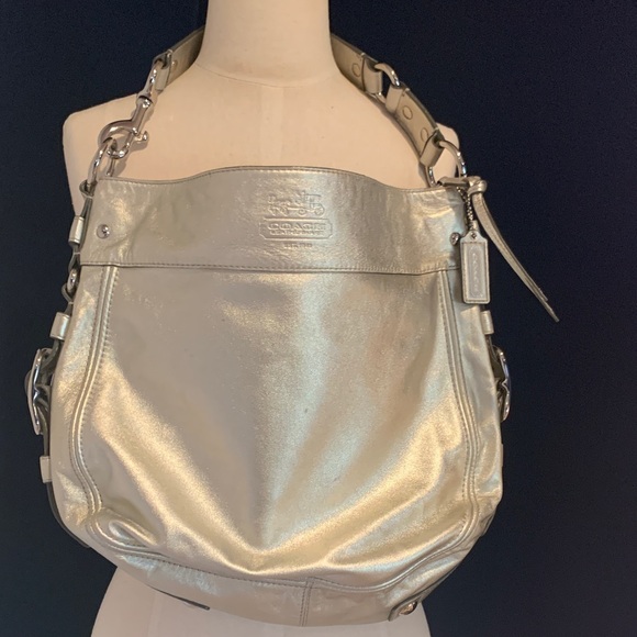 Coach | Bags | Coach Metallic Silver Leather Shoulder Bag | Poshmark